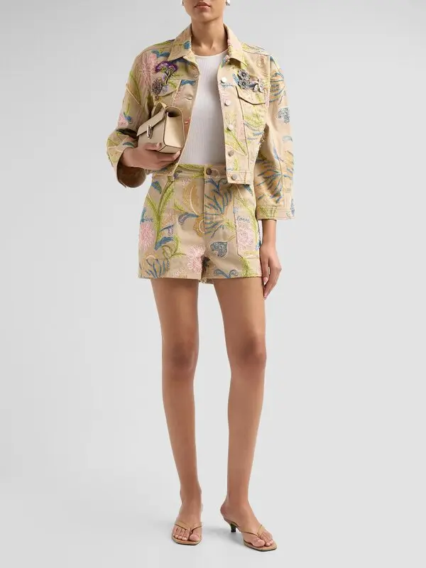 Cinq À Sept Addie Brooche Denim Jacket - Khaki Multi
