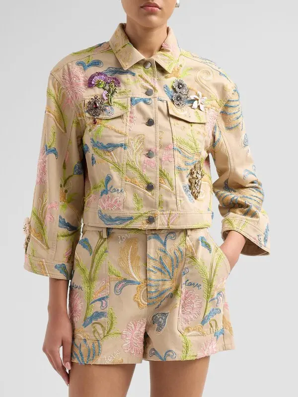 Cinq À Sept Addie Brooche Denim Jacket - Khaki Multi