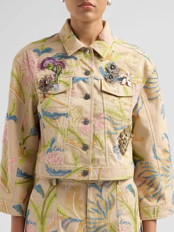 Cinq À Sept Addie Brooche Denim Jacket - Khaki Multi