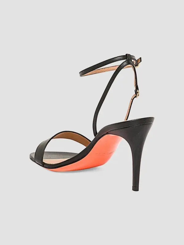Santoni Strappy Leather Stiletto Sandals - Black