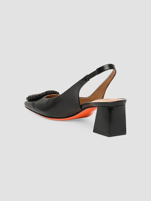 Santoni Corolle Leather Slingback Pumps - Black