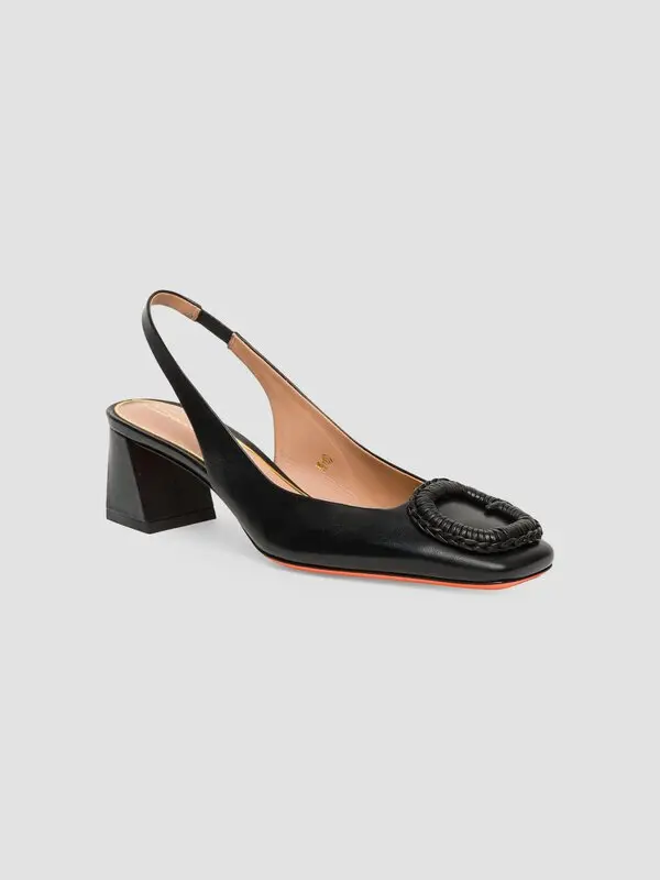 Santoni Corolle Leather Slingback Pumps - Black
