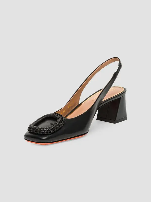 Santoni Corolle Leather Slingback Pumps - Black