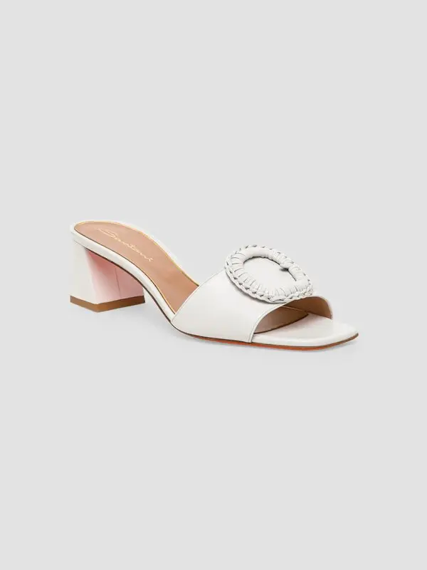 Santoni Corolle Leather Buckle Mules - White