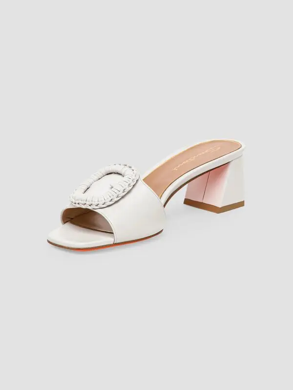 Santoni Corolle Leather Buckle Mules - White