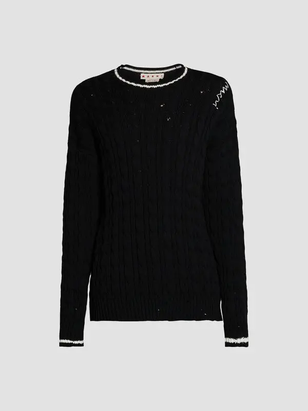 Marni Distressed Cable-knit Cotton Sweater