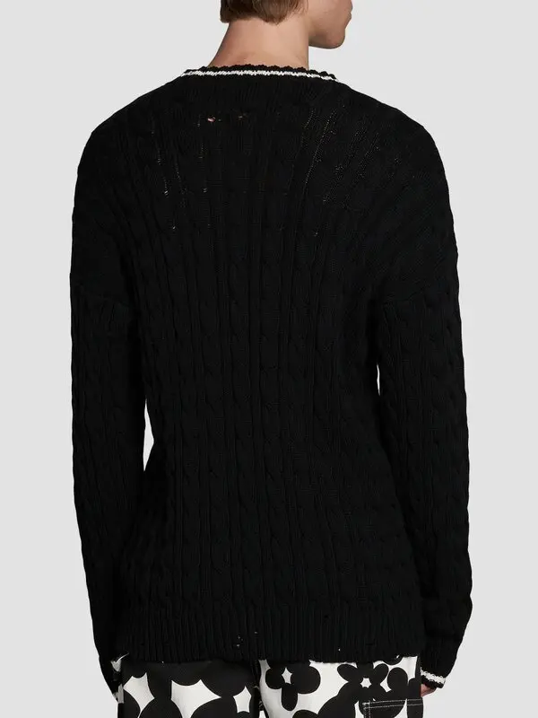Marni Distressed Cable-knit Cotton Sweater
