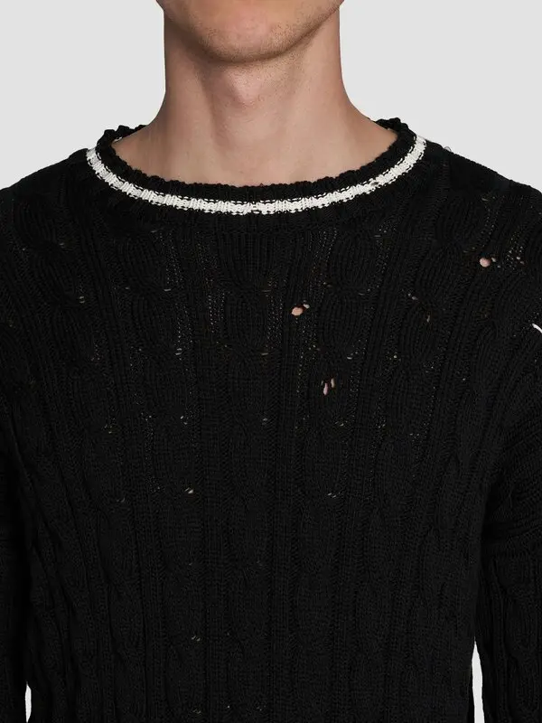 Marni Distressed Cable-knit Cotton Sweater