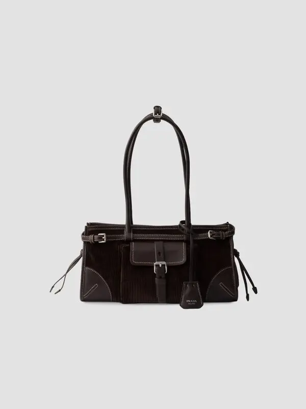 Prada Bonnie Medium Corduroy And Leather Top Handle Bag