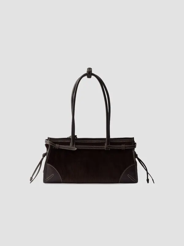 Prada Bonnie Medium Corduroy And Leather Top Handle Bag