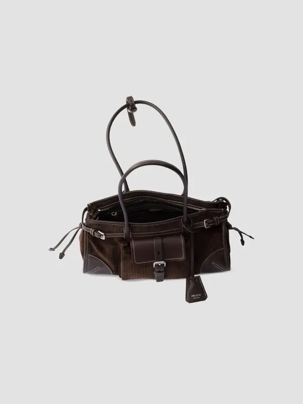 Prada Bonnie Medium Corduroy And Leather Top Handle Bag
