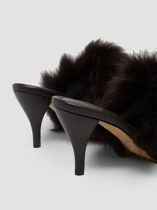 Bottega Veneta 75mm Cherry Shearling & Leather Mules