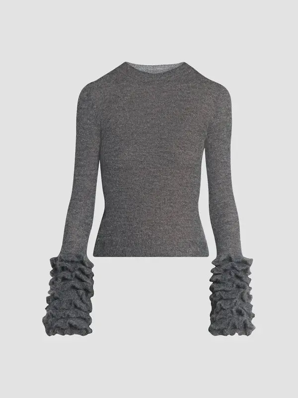 Alaïa Mohair-blend Ruffled Cuff Sweater - Gris Chine