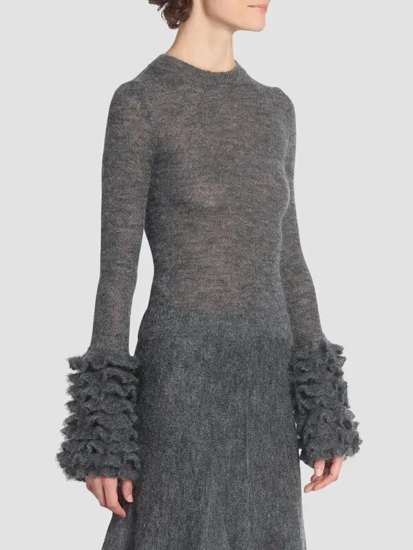 Alaïa Mohair-blend Ruffled Cuff Sweater - Gris Chine