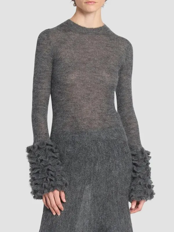 Alaïa Mohair-blend Ruffled Cuff Sweater - Gris Chine