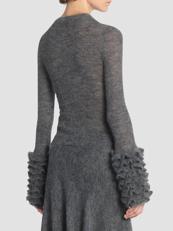 Alaïa Mohair-blend Ruffled Cuff Sweater - Gris Chine