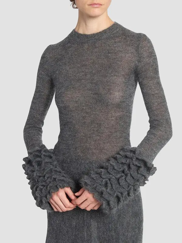 Alaïa Mohair-blend Ruffled Cuff Sweater - Gris Chine