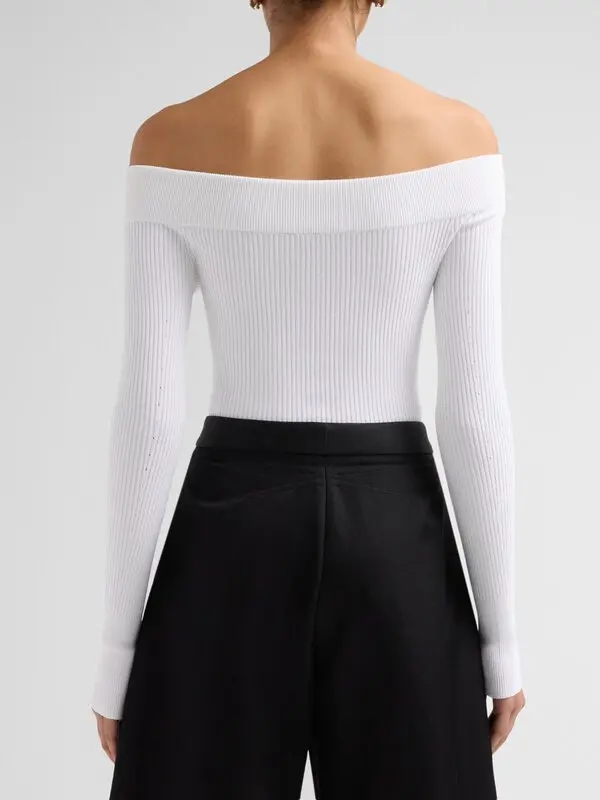 Alaïa Off-the-shoulder Long-sleeve Rib-knit Bodysuit - Blanc