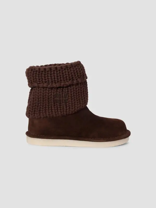 Miu Miu Suede And Knit Booties - Brown