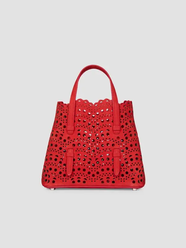 Alaïa Mina 20 Wave Perforated Suede Top Handle Bag - Red