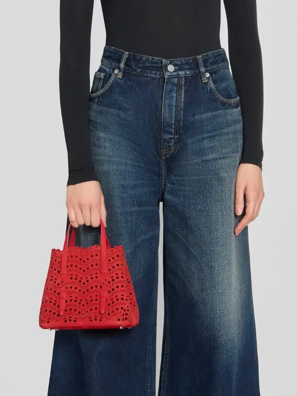 Alaïa Mina 20 Wave Perforated Suede Top Handle Bag - Red