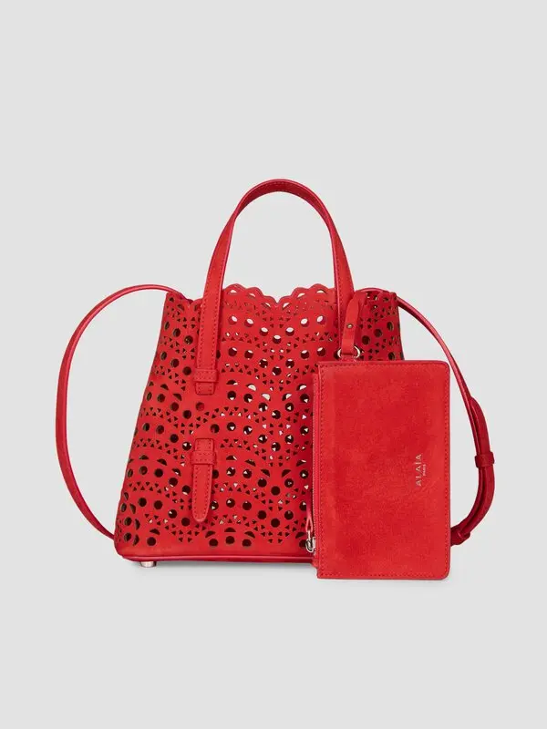 Alaïa Mina 20 Wave Perforated Suede Top Handle Bag - Red