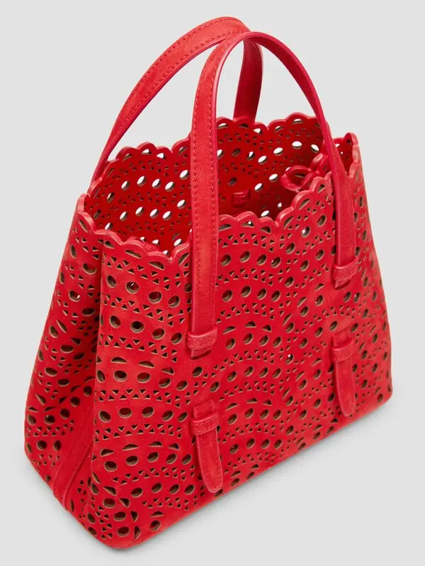 Alaïa Mina 20 Wave Perforated Suede Top Handle Bag - Red