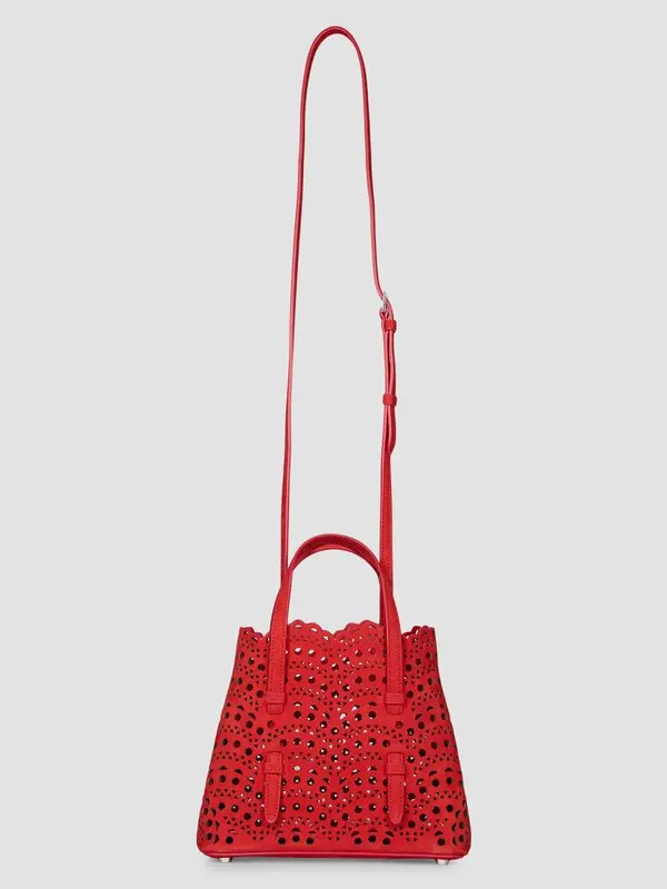 Alaïa Mina 20 Wave Perforated Suede Top Handle Bag - Red