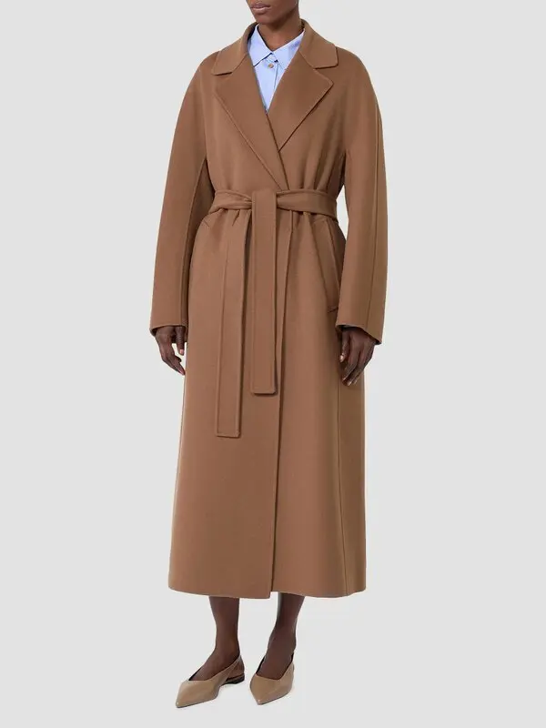 Max Mara Long Wool Drap Wrap Coat - Hazelnut Brown