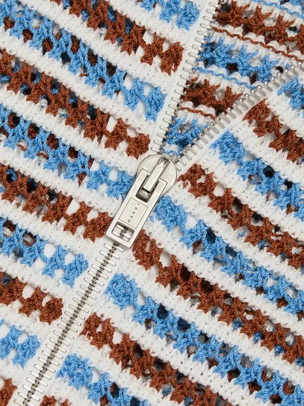 Marni Stripe Crochet Boxy Polo Cardigan - Light Brown