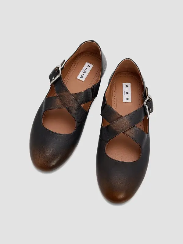 Alaïa Cross-strap Leather Ballet Flats
