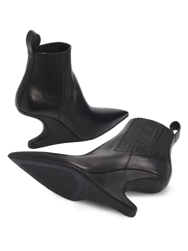 Rick Owens Leather Wedge Ankle Booties
