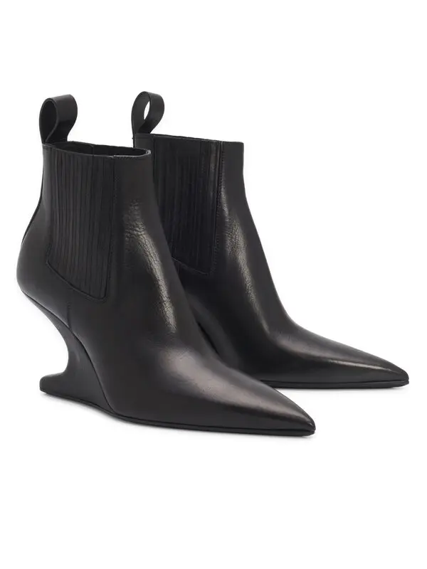 Rick Owens Leather Wedge Ankle Booties