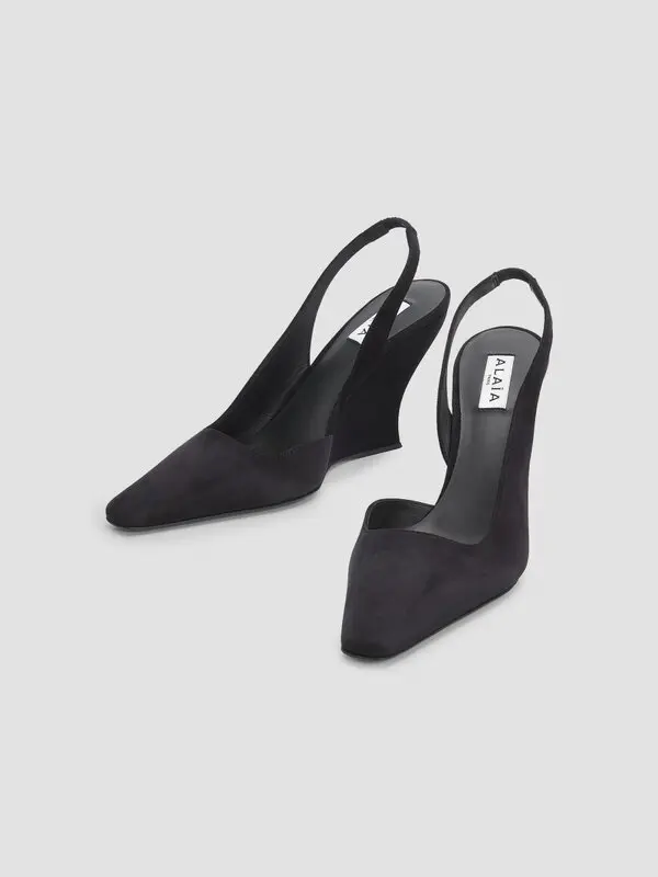 Alaïa 90mm Suede Wedge Slingback Pumps