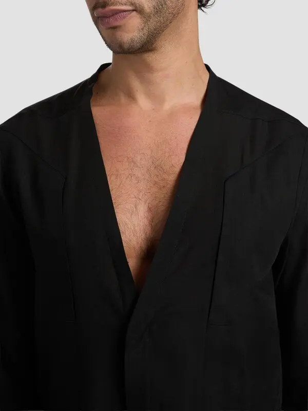 Rick Owens Larry Fogpocket Surplice V-neck Wool Shirt
