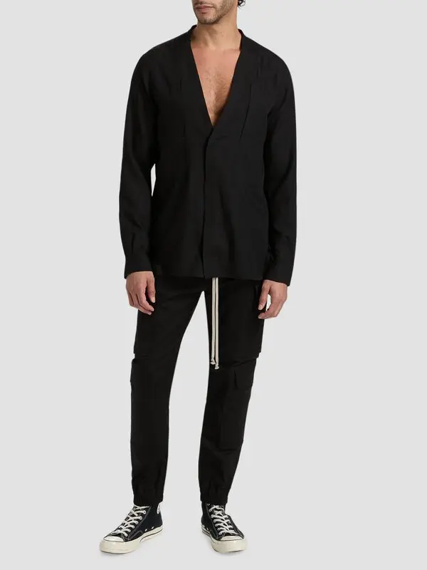 Rick Owens Larry Fogpocket Surplice V-neck Wool Shirt