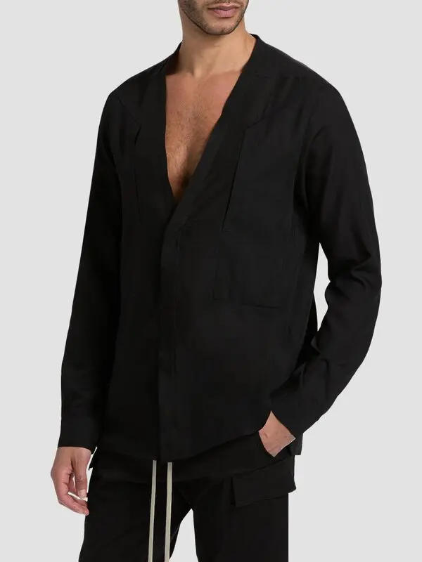 Rick Owens Larry Fogpocket Surplice V-neck Wool Shirt