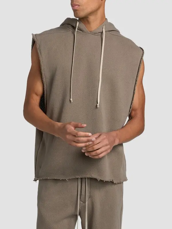 Rick Owens Drawstring Sleeveless Cotton Hoodie