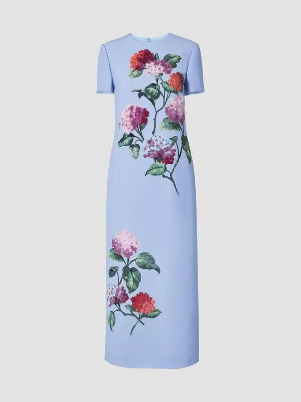 Carolina Herrera Bead-embellished Floral Short-sleeve Dress - Cloudy Blue