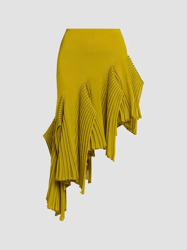 Alaïa Asymmetric Pleated Godet Midi Skirt - Lime