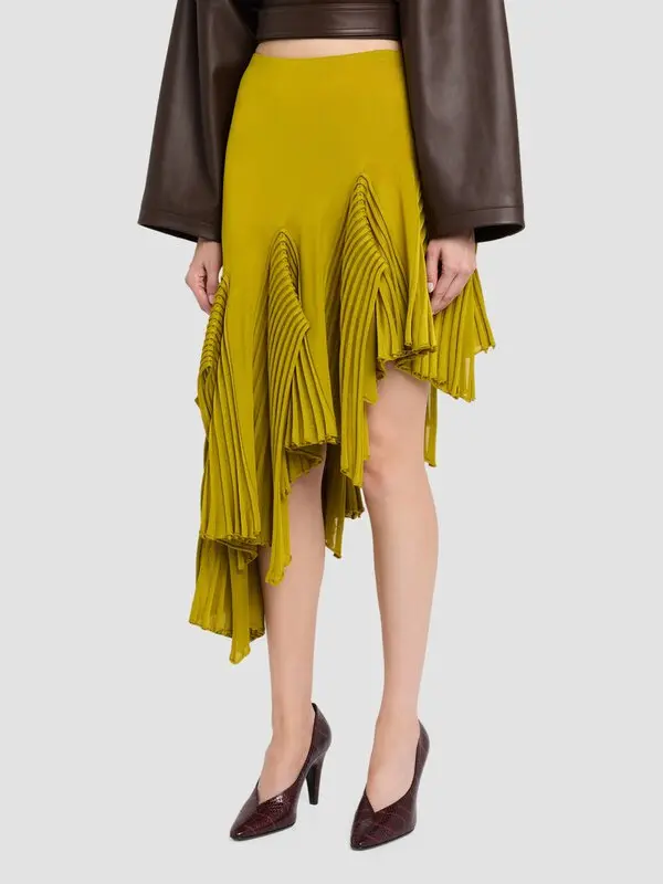 Alaïa Asymmetric Pleated Godet Midi Skirt