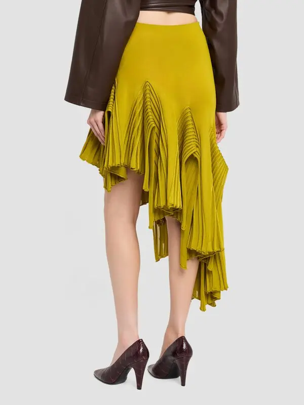 Alaïa Asymmetric Pleated Godet Midi Skirt