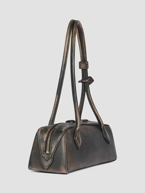 Alaïa Medium Le Teckel Distressed Leather Shoulder Bag - Ebene