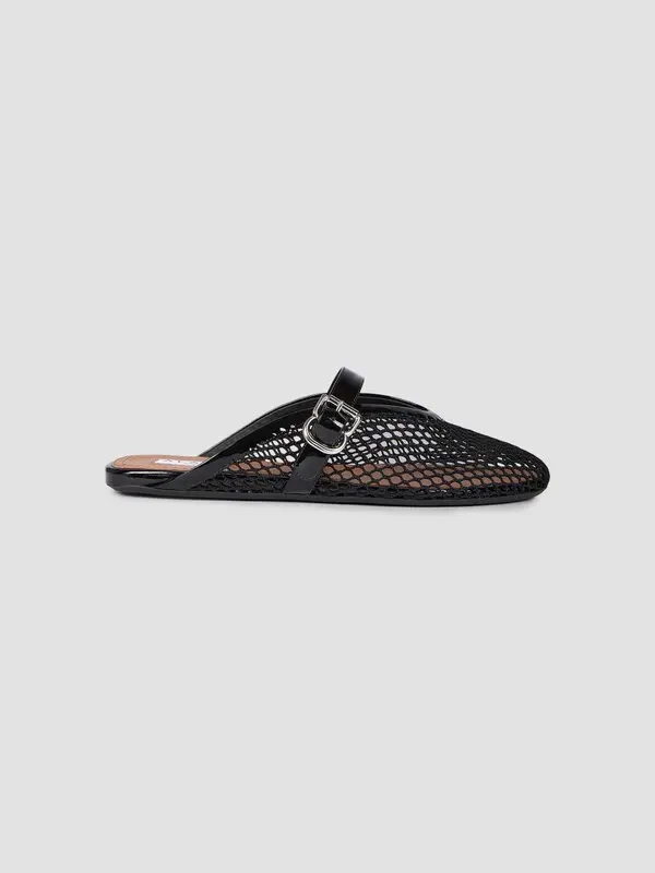 Alaïa Open-knit Fishnet Flat Mules - Noir