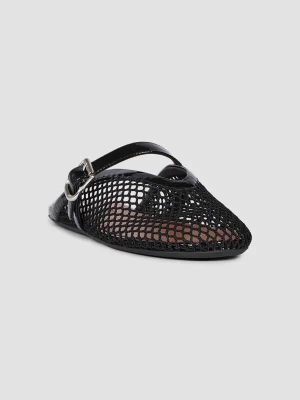 Alaïa Open-knit Fishnet Flat Mules - Noir