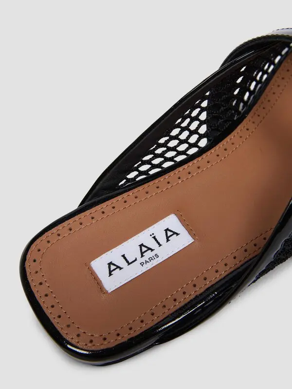 Alaïa Open-knit Fishnet Flat Mules - Noir