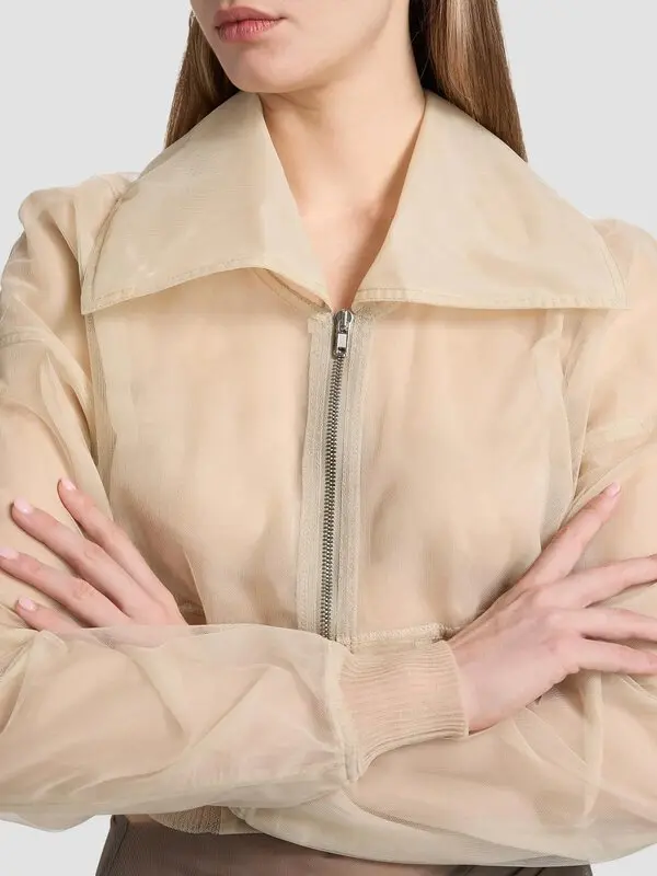 Rick Owens Dracucollar Mesh Crop Bomber Jacket - Sand
