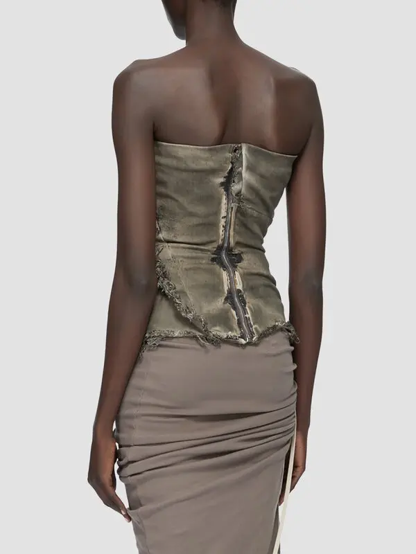 Rick Owens Distressed Denim Bustier Top - Dust Combo