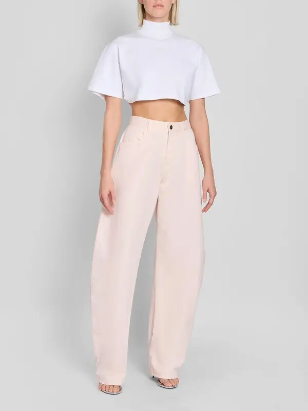Alaïa Turtleneck Cotton Jersey Crop T-shirt