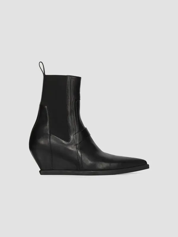 Rick Owens Point Toe Leather Wedge-heel Ankle Boots